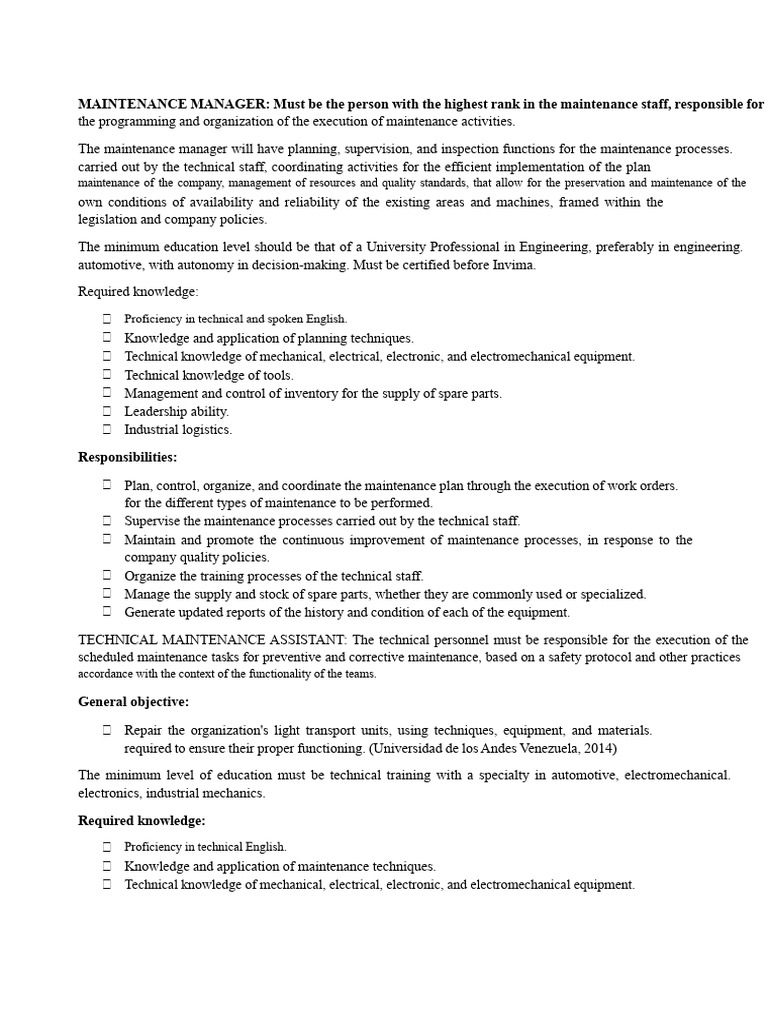 Functions Manual Chief - Technician | PDF | Mechanical Engineering