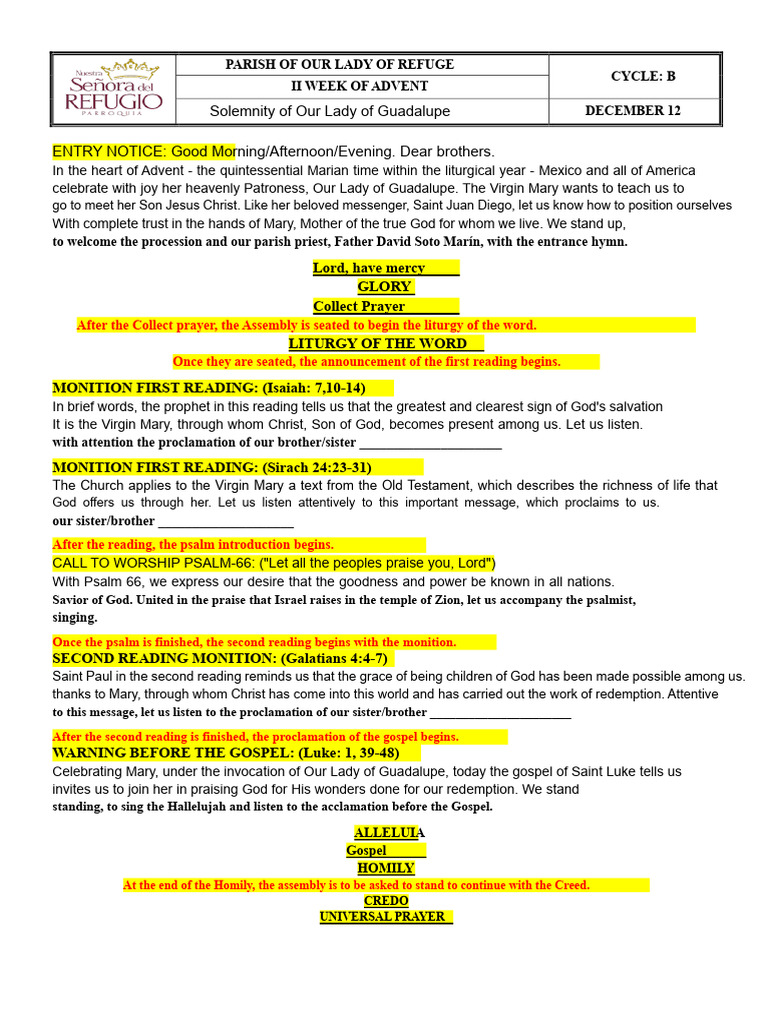 B-Monition II-Week of Advent 12-12-23 Our Lady of Guadalupe. | PDF | Mary, Mother Of Jesus ...