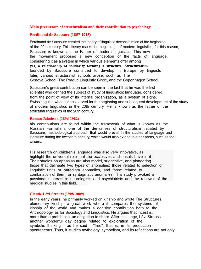 Main Precursors of Structuralism and Their Contribution To Psychology ...