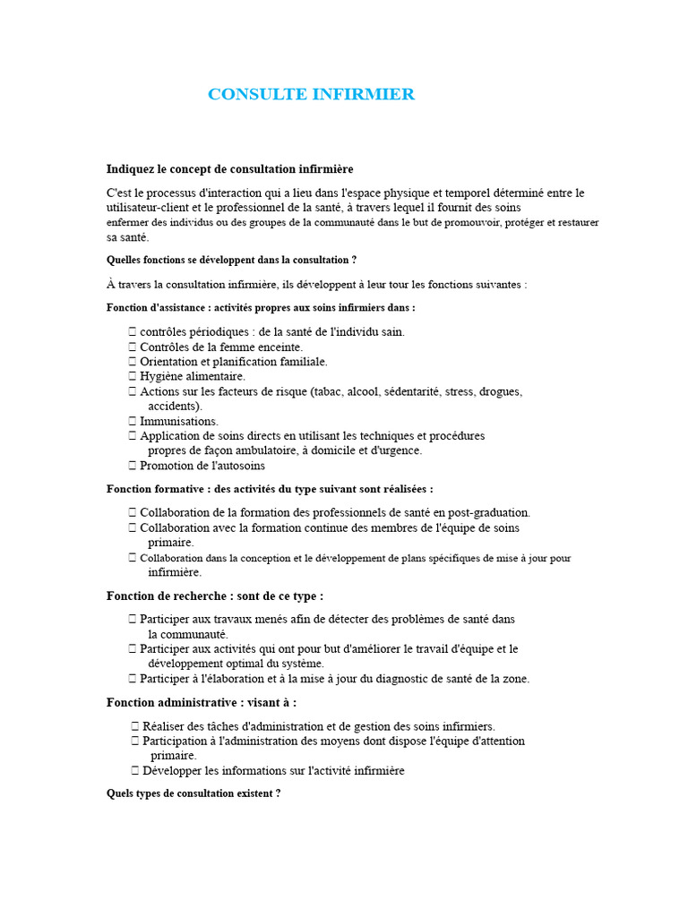 Consultation Infirmière : Fonctions et Types | PDF | Allaitement ...