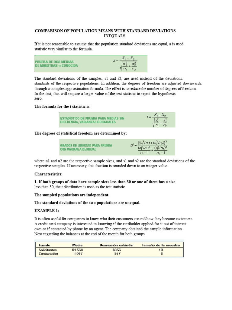 Comparison of Population Means With Unequal Standard Deviations | PDF | Standard Deviation ...