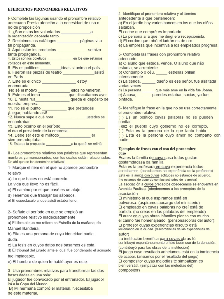 Ejercicios Pronombres Relativos - Sin Solución | PDF