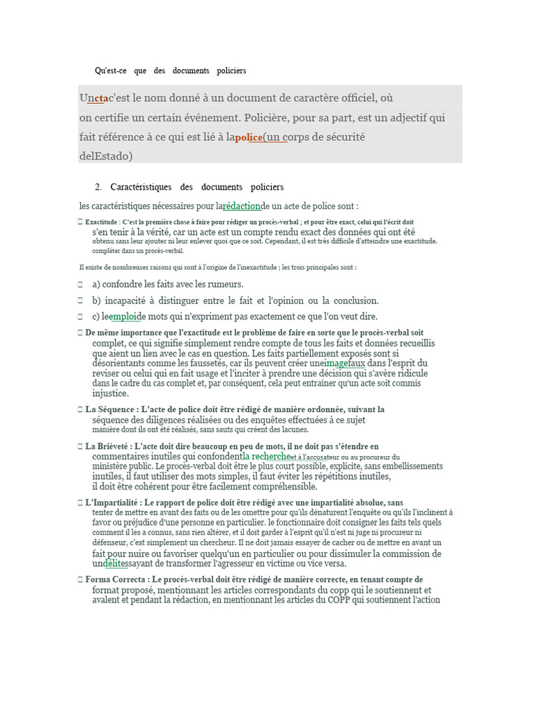 Caractéristiques des documents policiers | PDF | Police | Véhicules