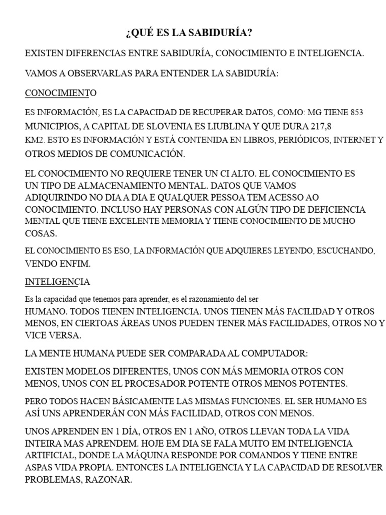 ¿Qué Es Sabiduría? | PDF | Sabiduría | Conocimiento