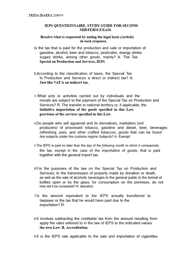 IEPS Questionnaire. Second Partial | PDF | Taxes | Calorie