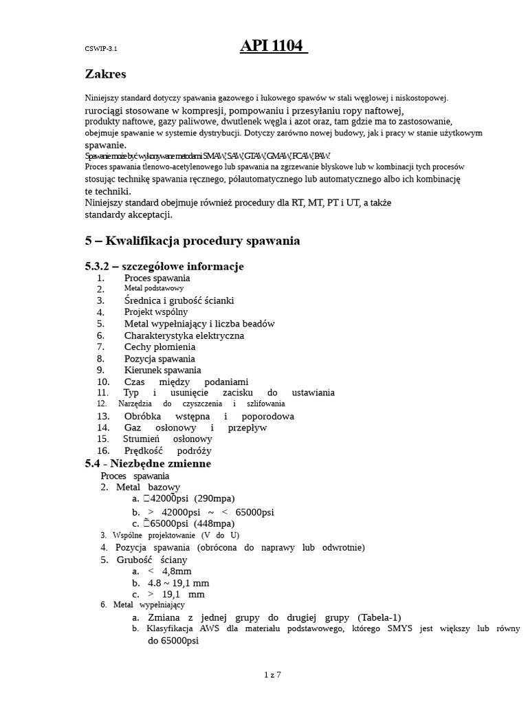Podsumowanie API 1104 | PDF