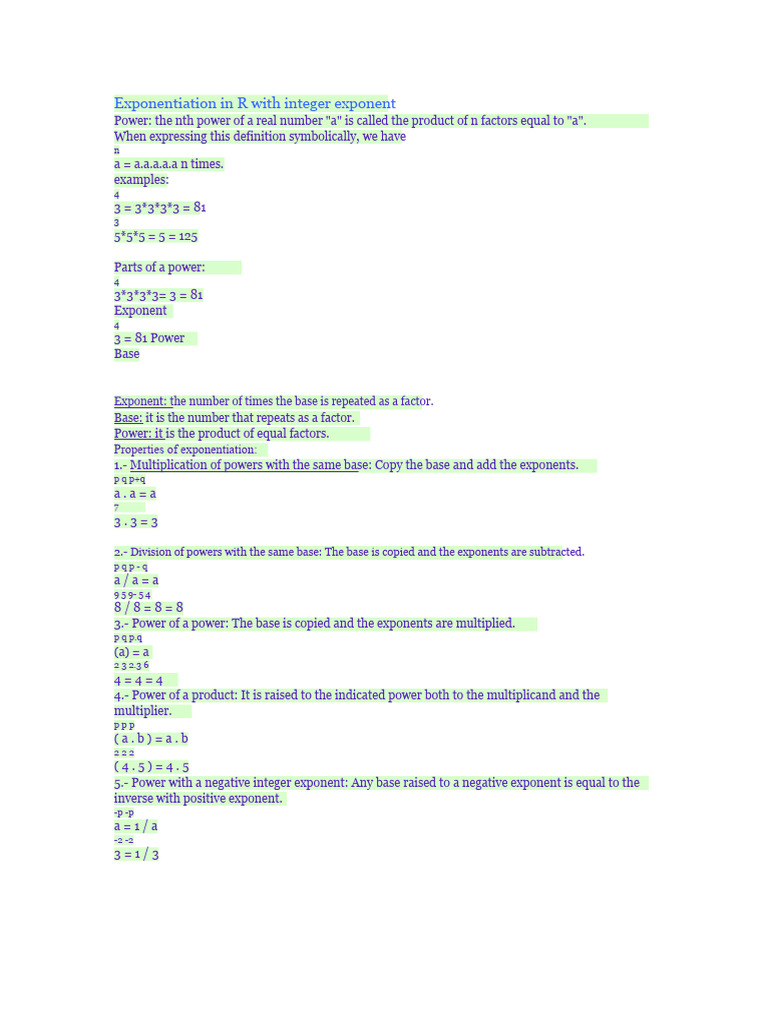 Exponentiation in R with integer exponent | PDF