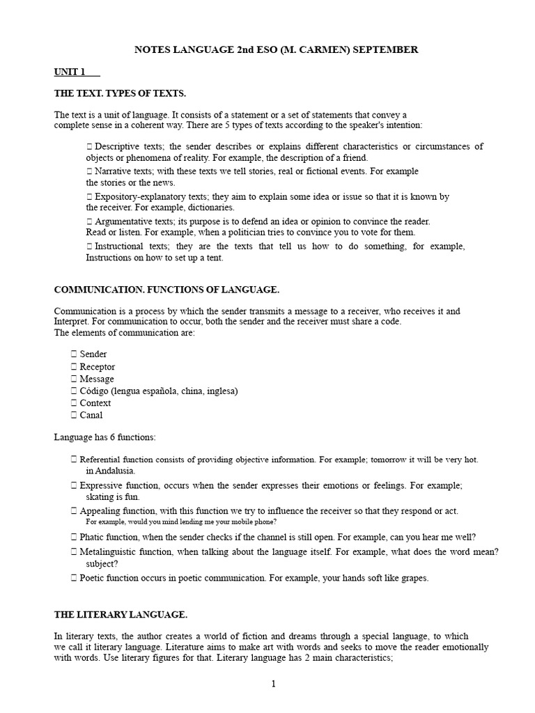 Notes Language 2nd ESO September | PDF | Adjective | Noun
