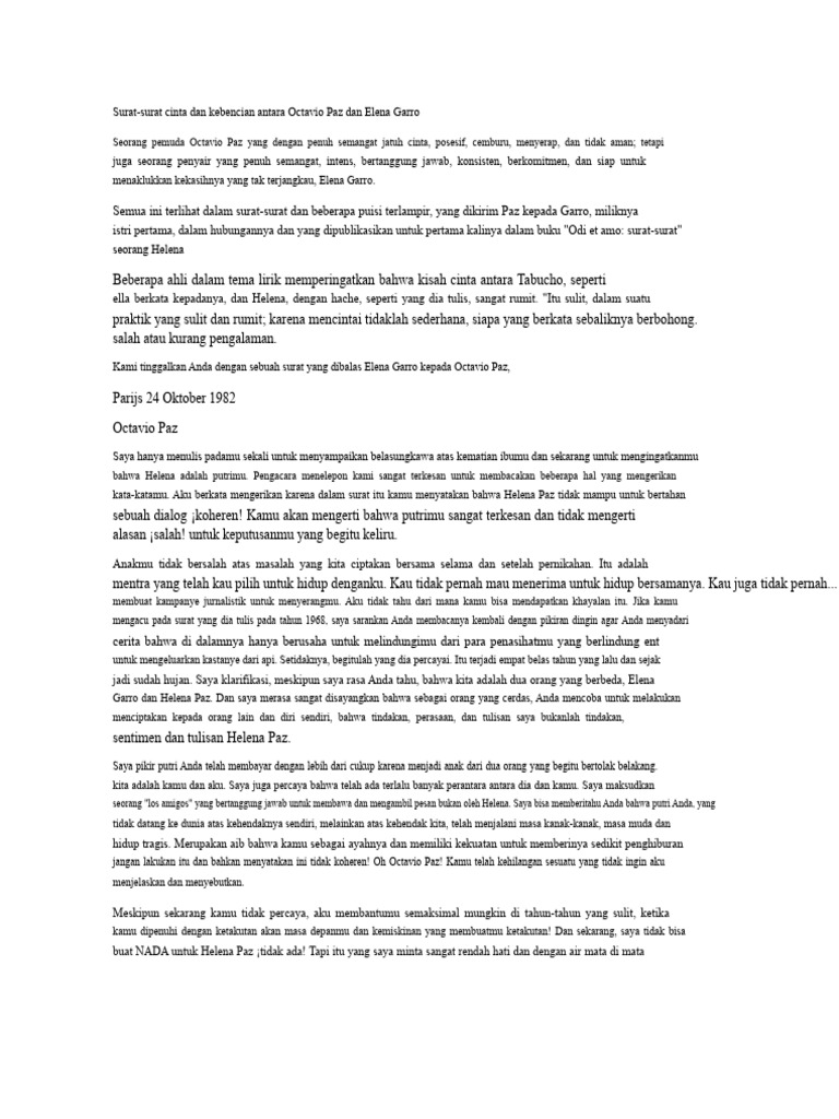 Surat Cinta dan Kebencian Paz-Garro | PDF