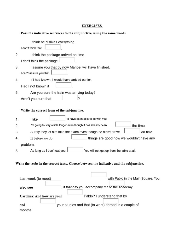 Exercises - Indicative - Subjunctive | PDF | Grammatical Tense | Grammar