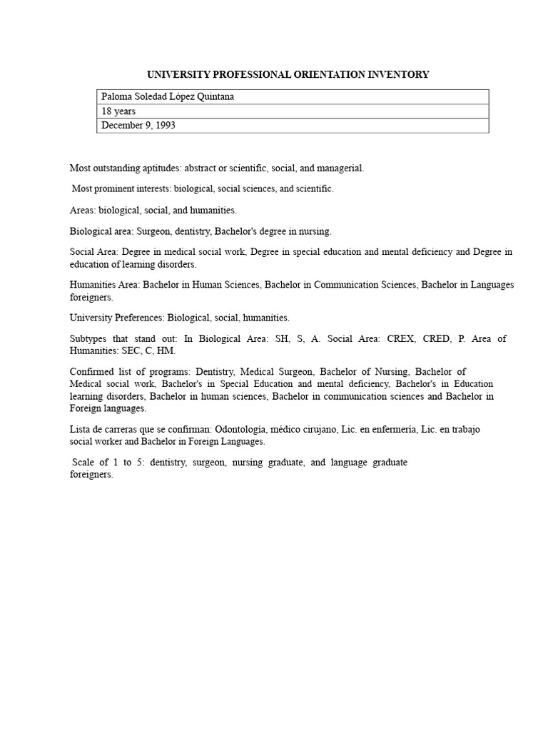 University Career Guidance Inventory | PDF