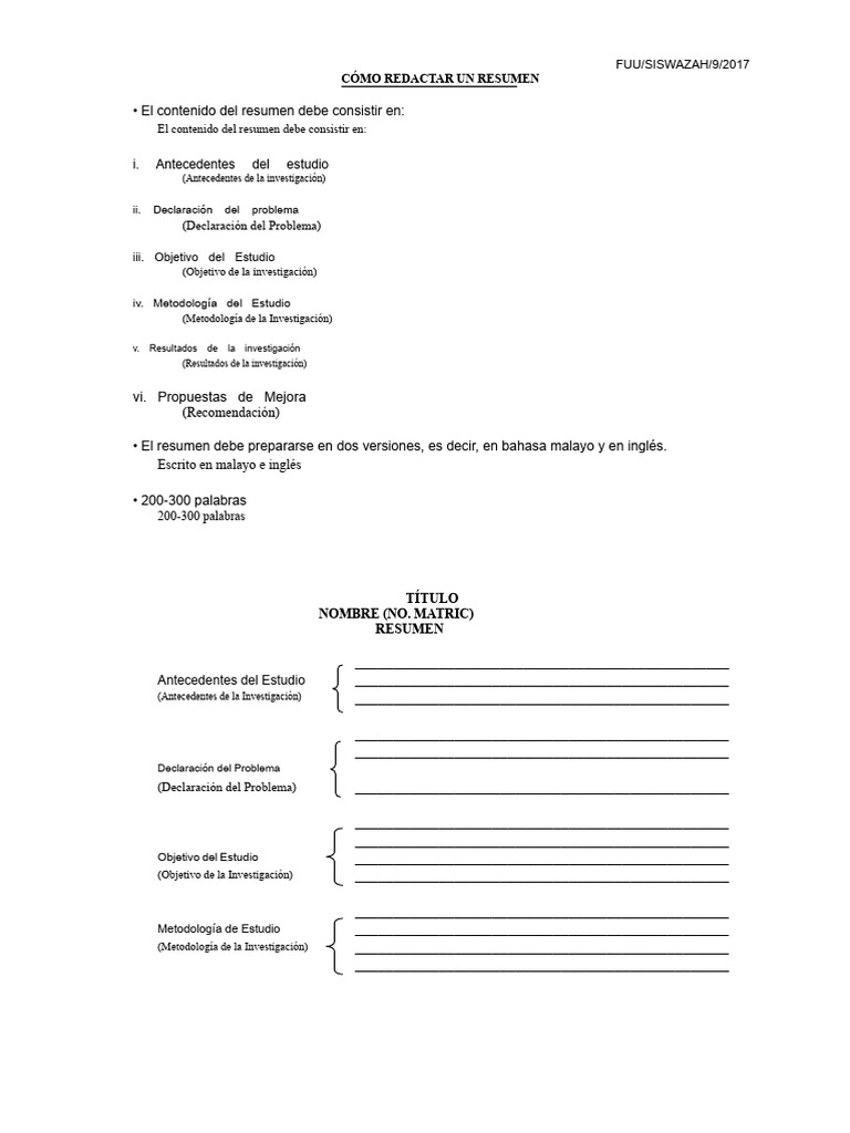 Formato de Redacción Del Resumen | PDF