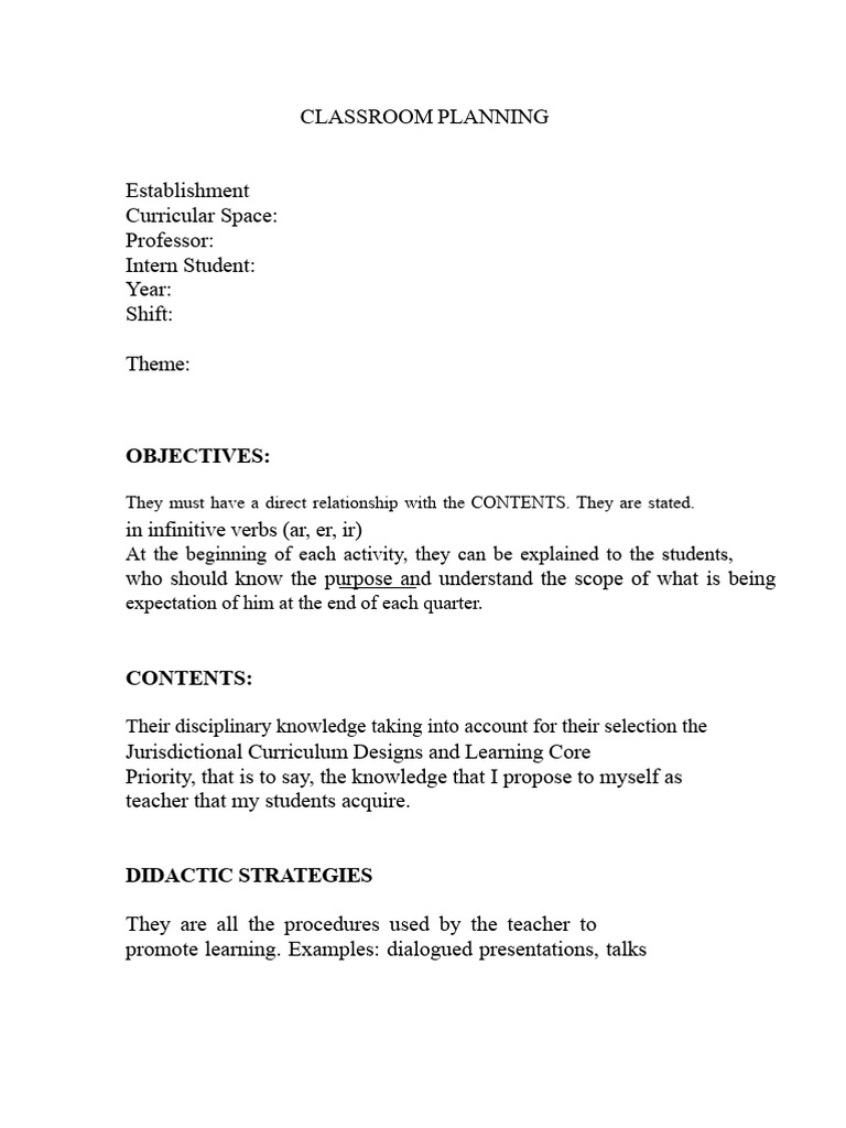 Classroom Planning Model | PDF