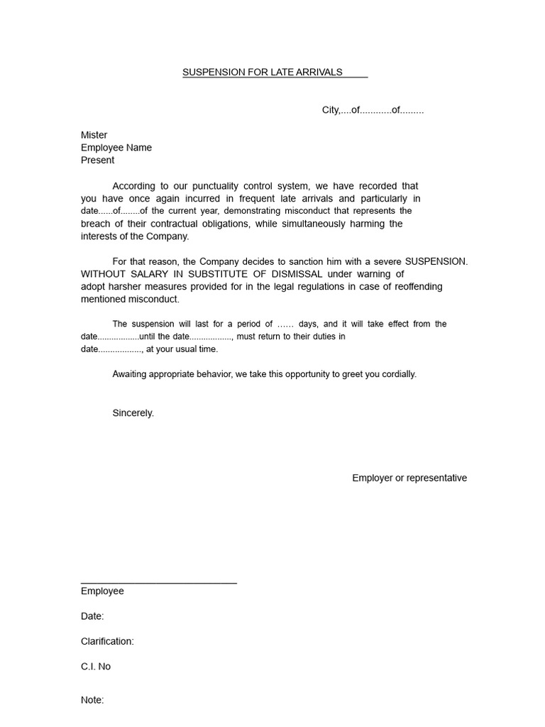 Employee Suspension Notice for Tardiness | PDF