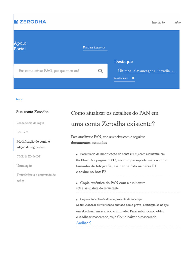 Como Atualizar Os Detalhes Do PAN em Uma Conta Existente Da Zerodha? | PDF