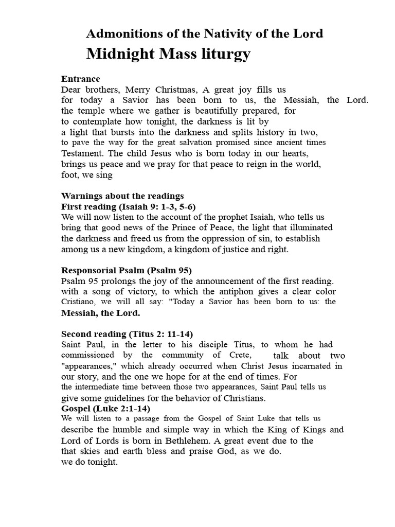 Christmas Midnight Mass Liturgy Guide | PDF | Nativity Of Jesus | Jesus