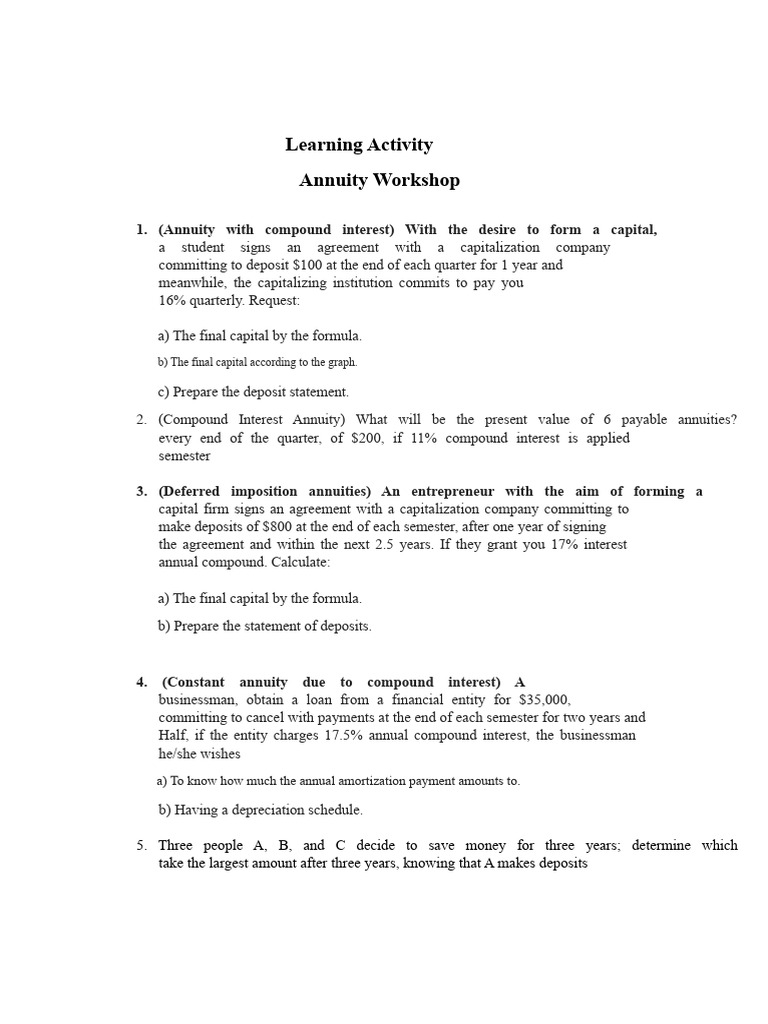 Learning Activity - Annuities Workshop | PDF | Interest | Compound Interest