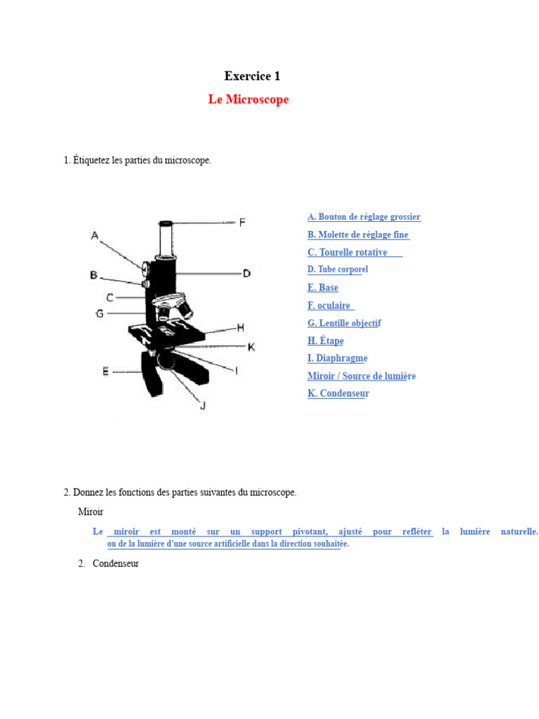 Parties et fonctions du microscope | PDF | Microscope | Optique