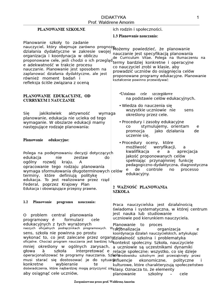 Planowanie Szkolne | PDF