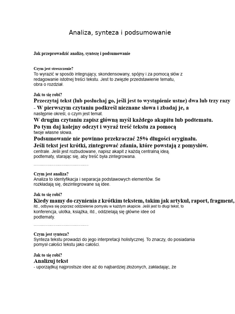 Analiza, Synteza I Podsumowanie | PDF