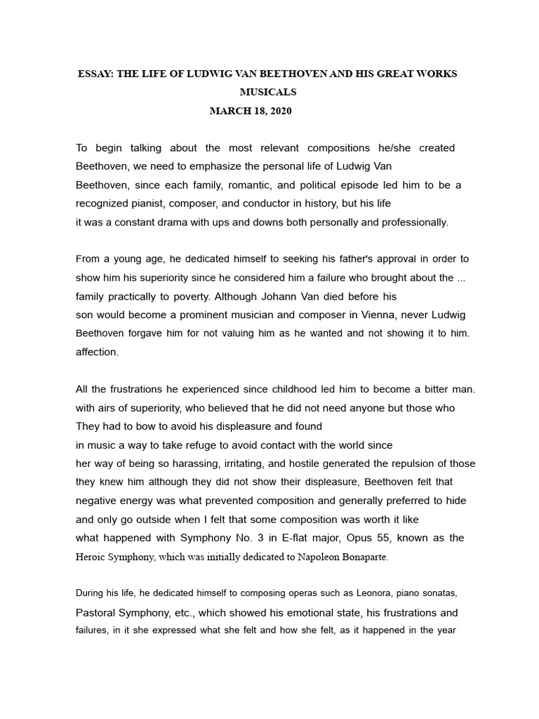 ESSAY_ THE LIFE OF LUDWIG VAN BEETHOVEN AND HIS GREAT MUSICAL WORKS (2 ...