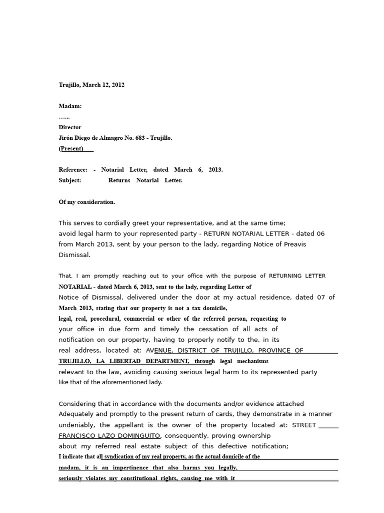 Return Notarial Letter - MODEL | PDF | Public Law | Common Law
