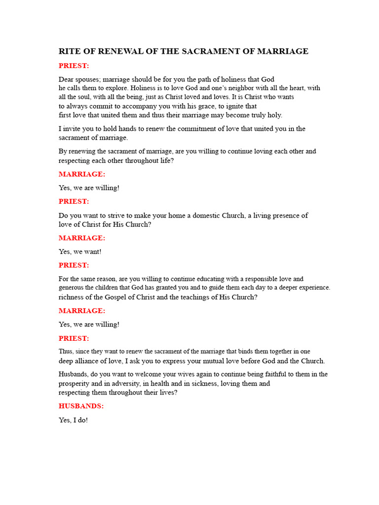 Renewal of Marriage Sacrament Ceremony | PDF