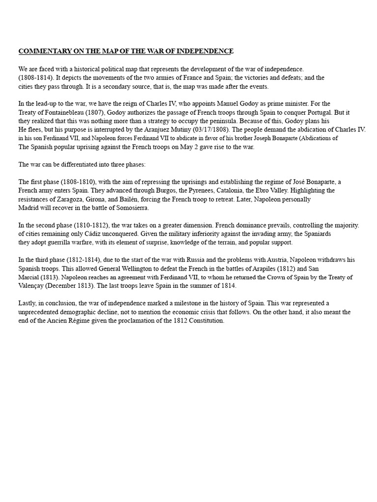 War of Independence Map Commentary | PDF | First French Empire | Spain