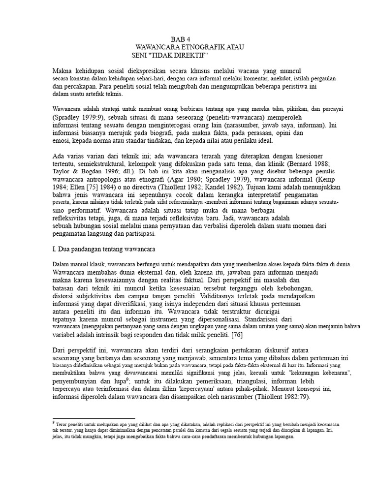 Guber Rossana Etnografi Bab 4 Wawancara Mendalam | PDF