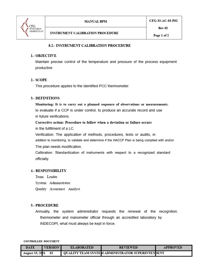 8.2 Calibration Procedure Ok | PDF | Calibration | Metrology