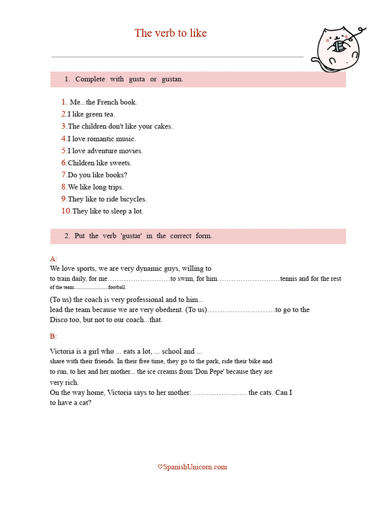 The Verb To Like Exercises | PDF