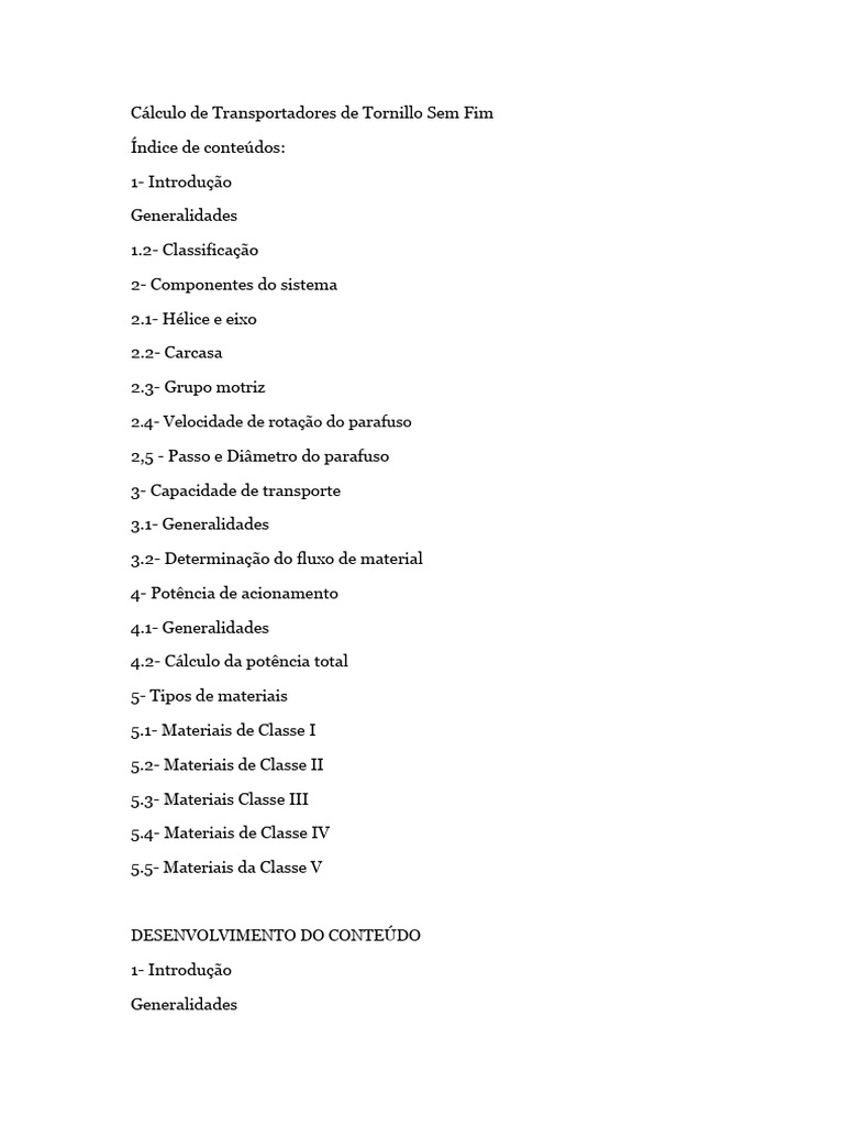 Cálculo de Transportadores de Parafuso Sem Fim | PDF | Hélice | Parafuso