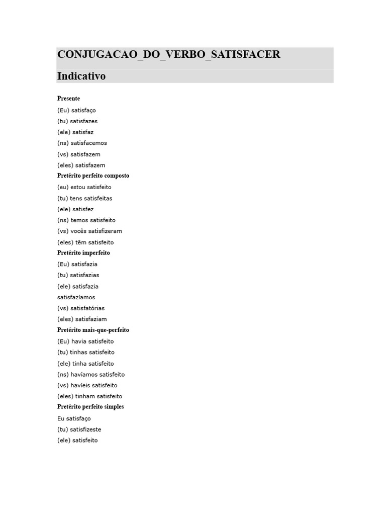 Conjugação do Verbo Satisfazer | PDF | Famílias linguísticas | Relações ...