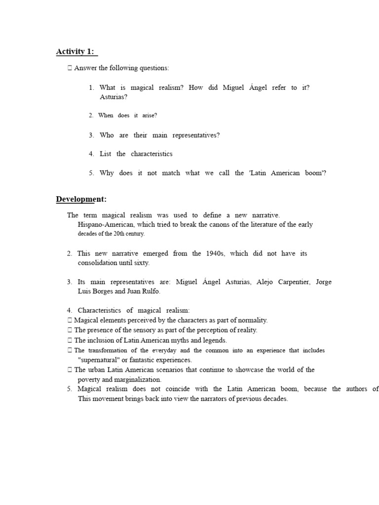 Magical Realism Practical Work | PDF | Latin American Literature | Gabriel García Márquez