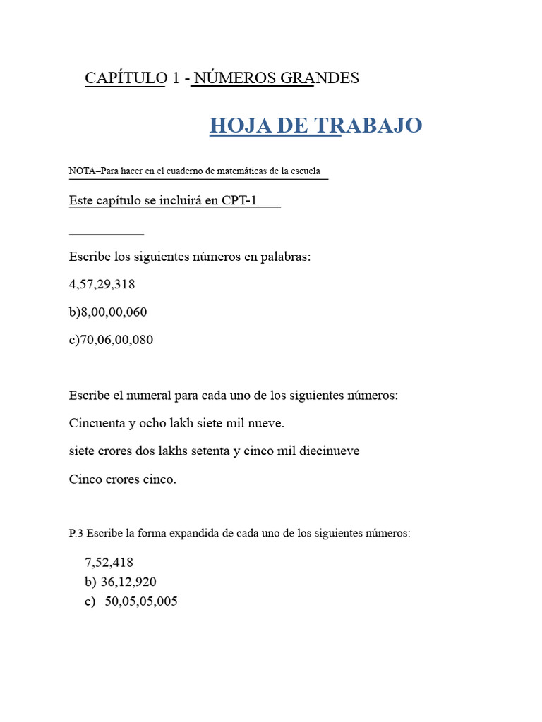 Clase-5 Hoja de Trabajo de Matemáticas-1A | PDF