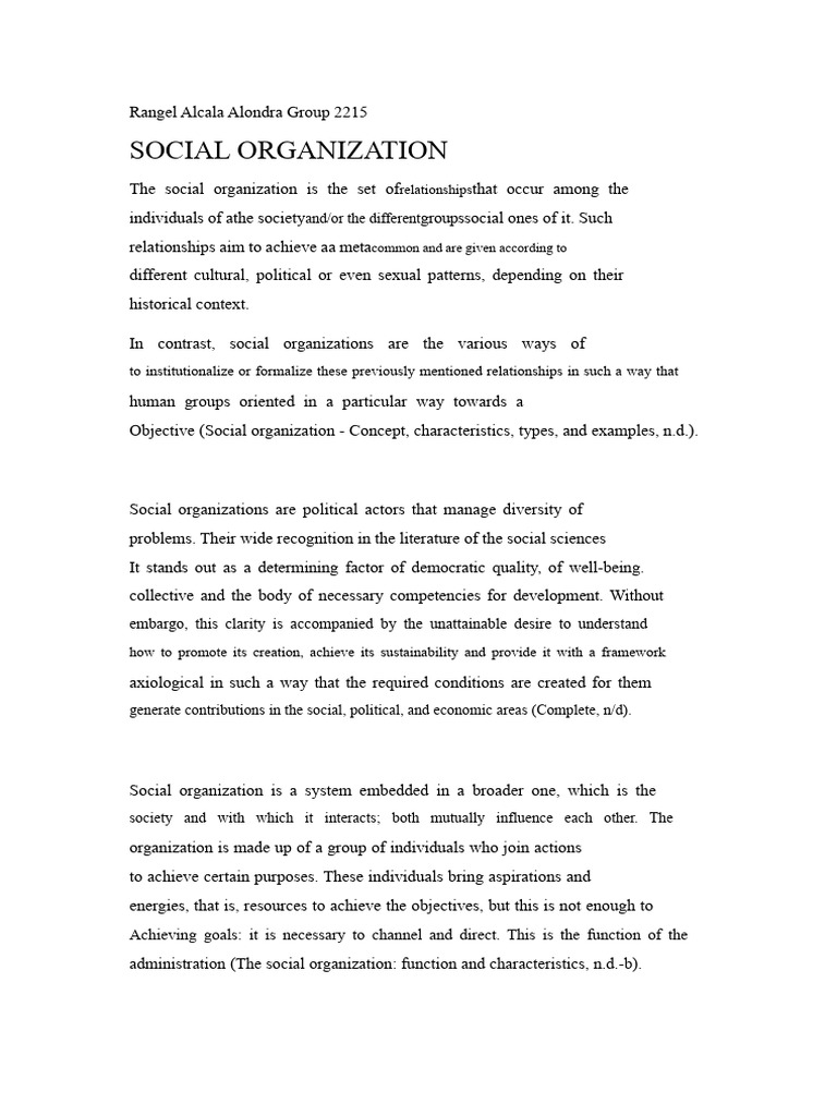 Understanding Social Organization | PDF | Goal | Sustainability