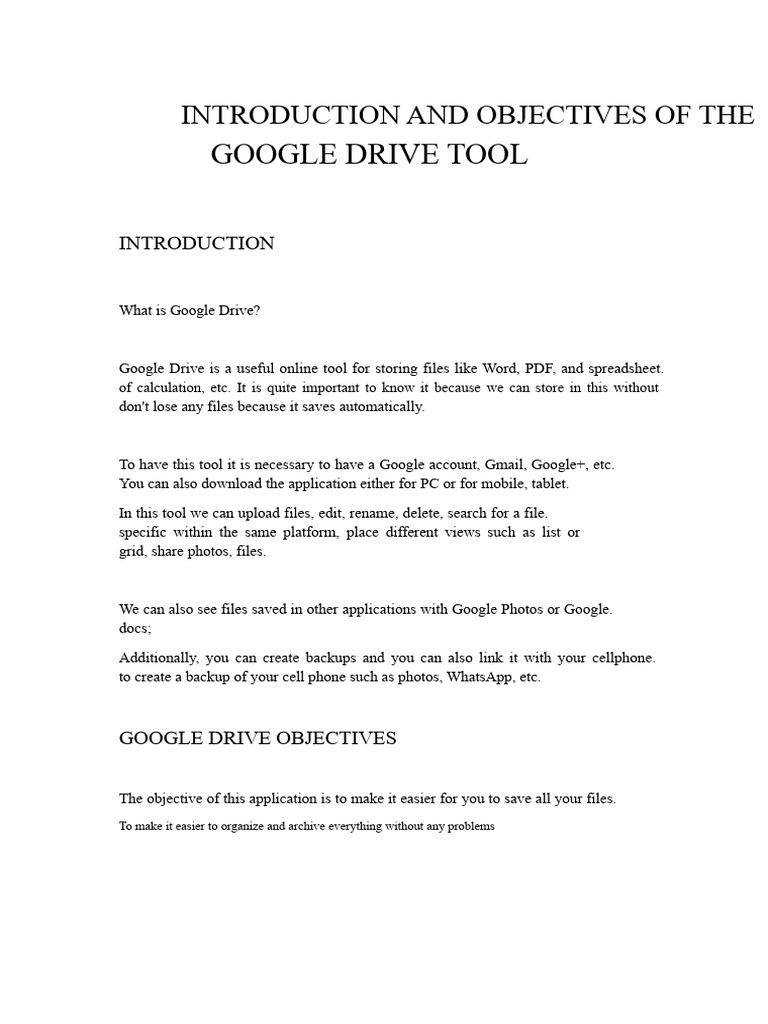 Google Drive: Features and Objectives | PDF