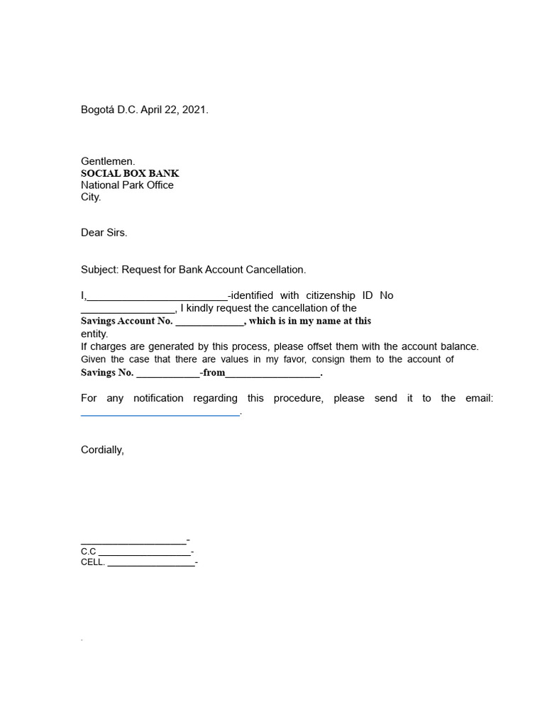 Bank Account Cancellation Request Letter | PDF