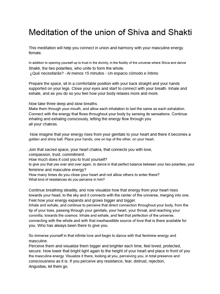 Meditation On The Union of Shiva and Shakti | PDF | Meditation | Breathing