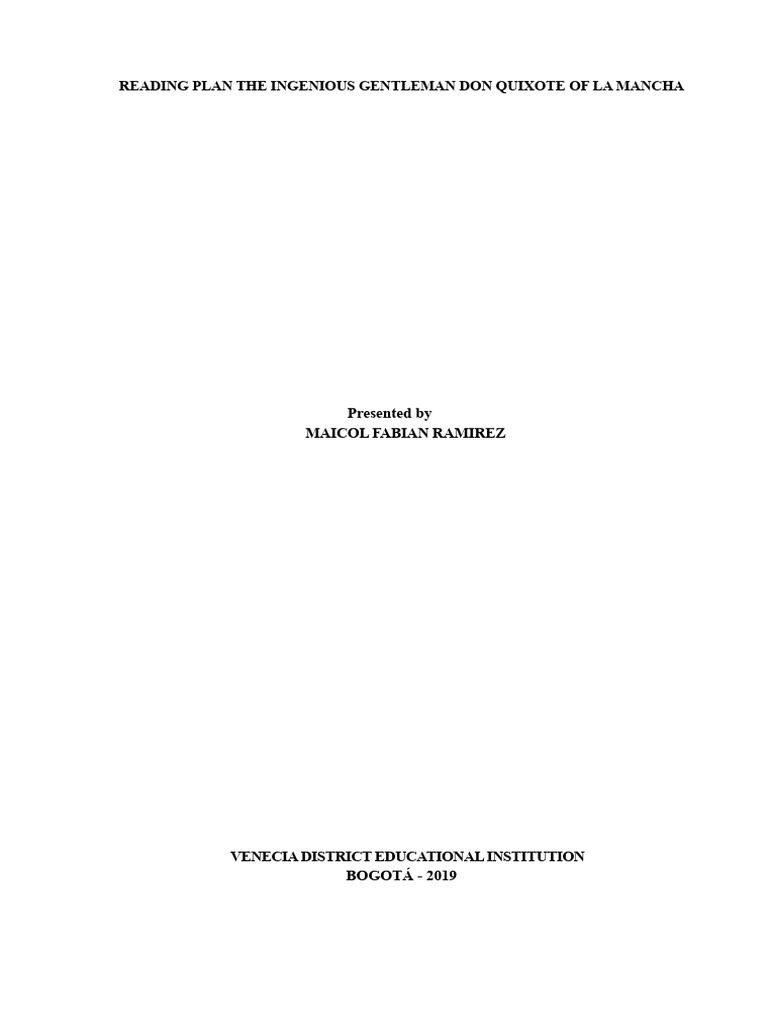 Reading Plan Don Quixote of La Mancha | PDF | Don Quixote | Miguel De ...
