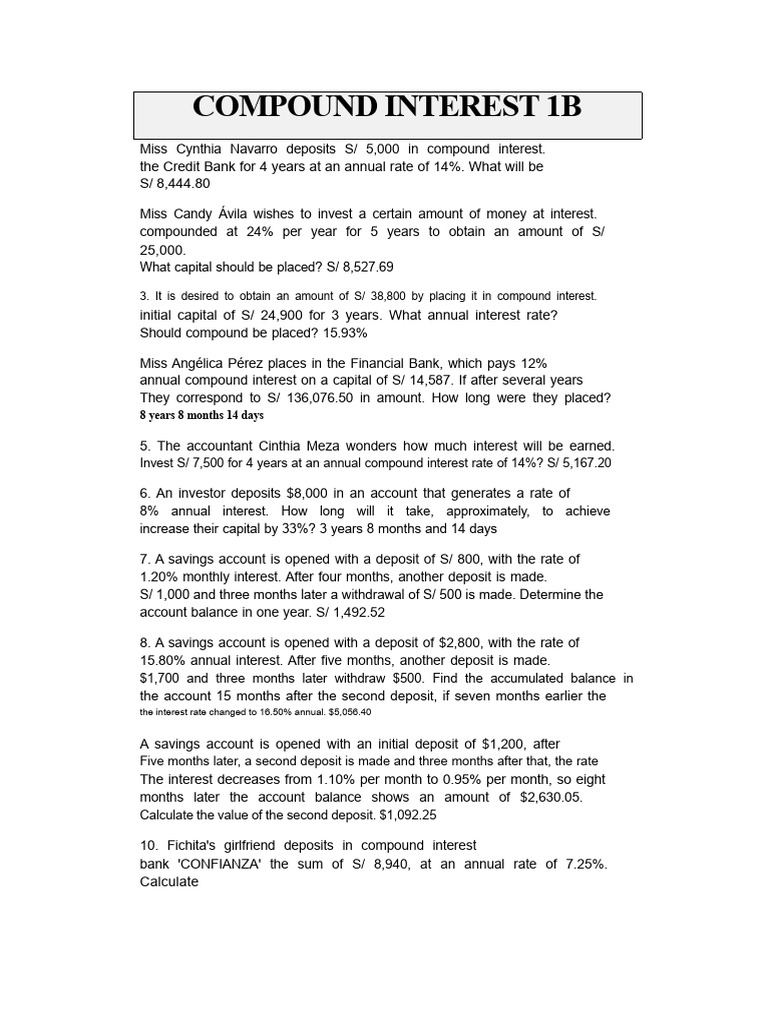 Compound Interest Calculations and Examples | PDF | Interest | Compound ...