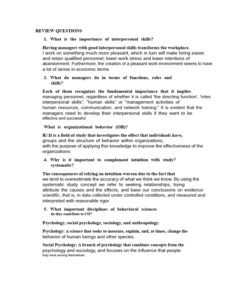 Chapter 1 - REVIEW QUESTIONS | PDF | Psychology | Organizational Behavior