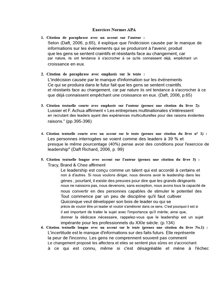Exercices de citation selon normes APA | PDF | Style APA