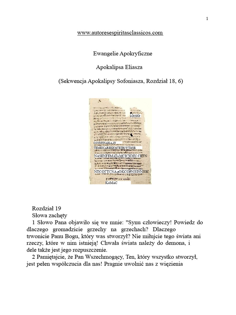 Ewangelie Apokryficzne - Apokalipsa Eliasza | PDF