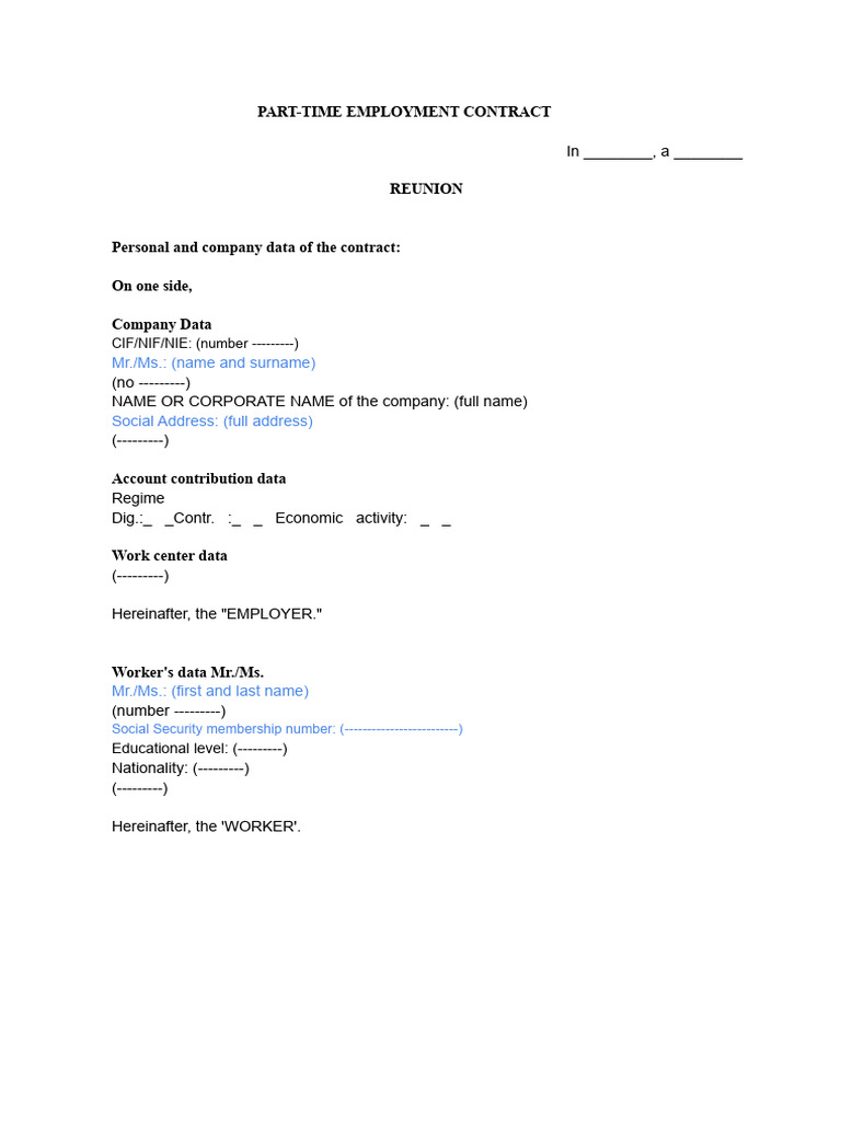 Part-Time Employment Contract Template | PDF | Employment | Salary
