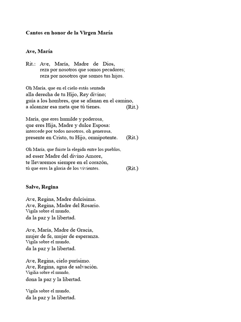 Cantos en Honor A La Virgen María | PDF | María, madre de Jesús ...