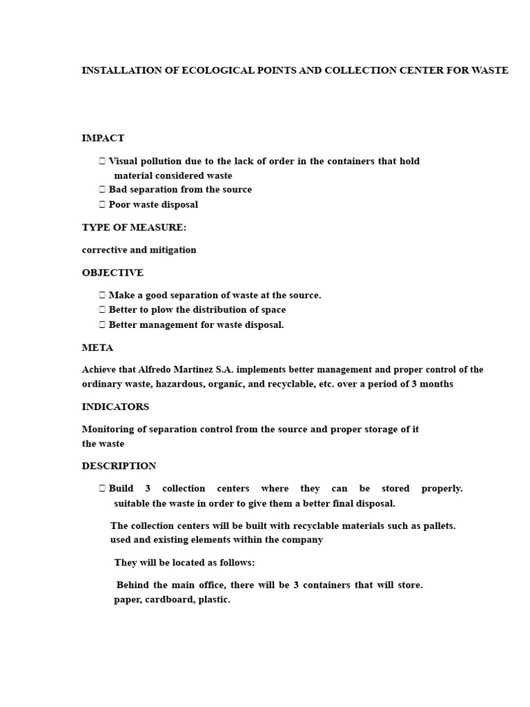 Installation of Ecological Points and Collection Center For Waste | PDF ...