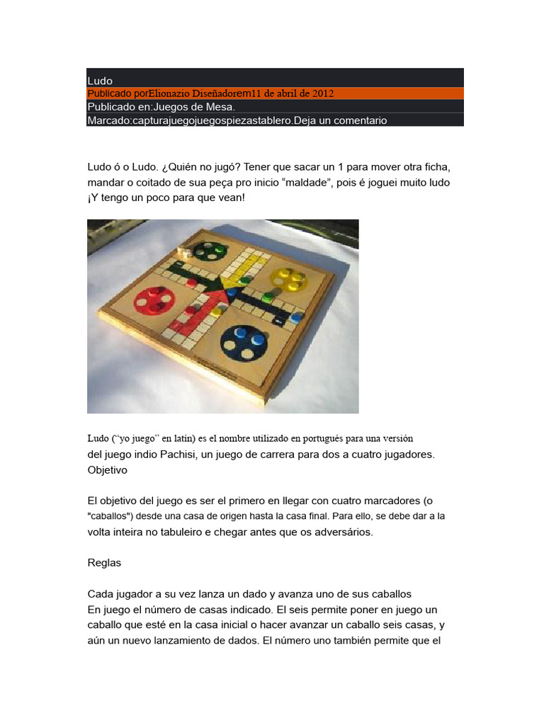 Ludo Reglas Del Juego | PDF | Juegos de habilidad mental | Juegos de ...