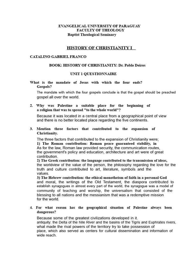 QUESTIONNAIRE OF UNIT 1 - Book I.docx | PDF | Early Christianity | Council Of Chalcedon