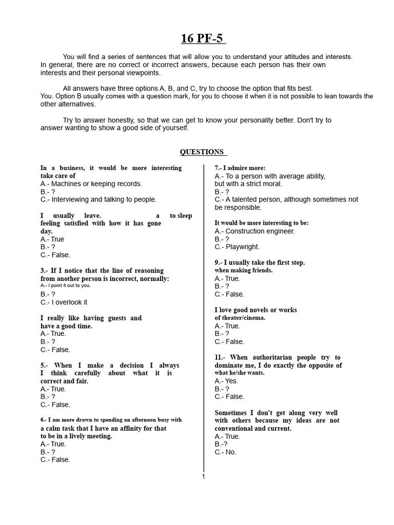 362388078 Test 16PF 5 Booklet | PDF | Thought | Questionnaire
